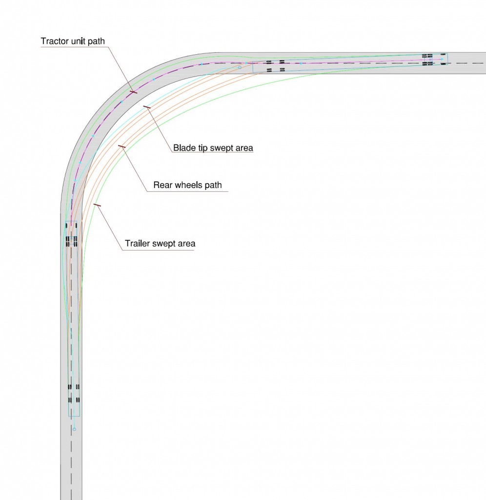 Wind farm internal roads bends additional widening - Wind farm BoP